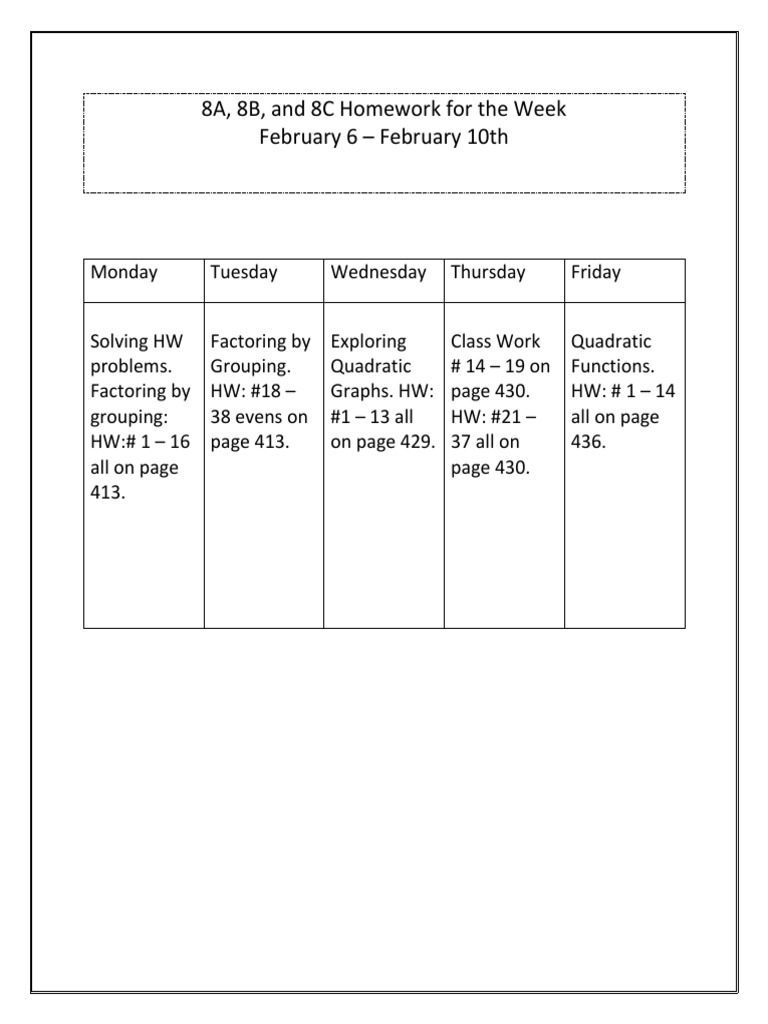 8th Grade Homework Assignment | PDF