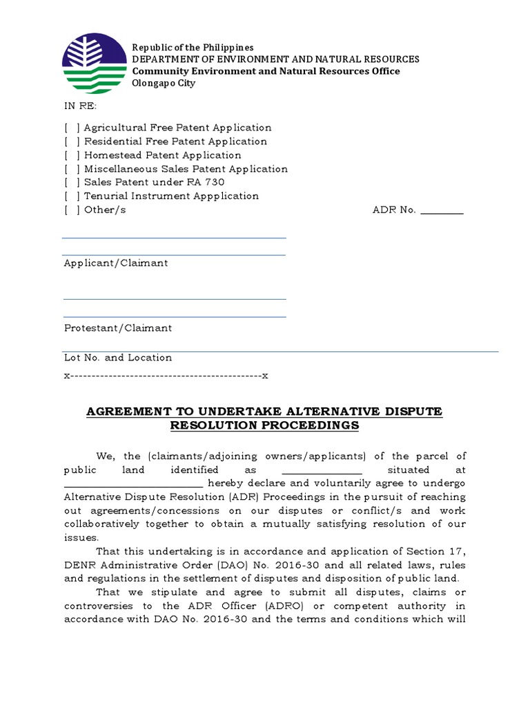 Agreement To Undertake Adr | PDF | Alternative Dispute Resolution | Patent