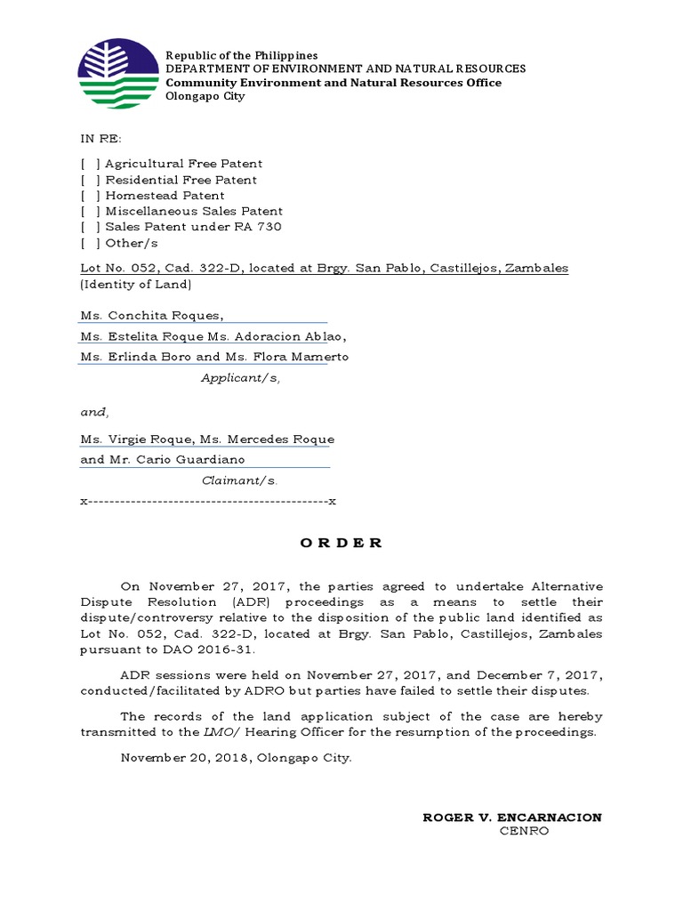 Order Failure of Adr