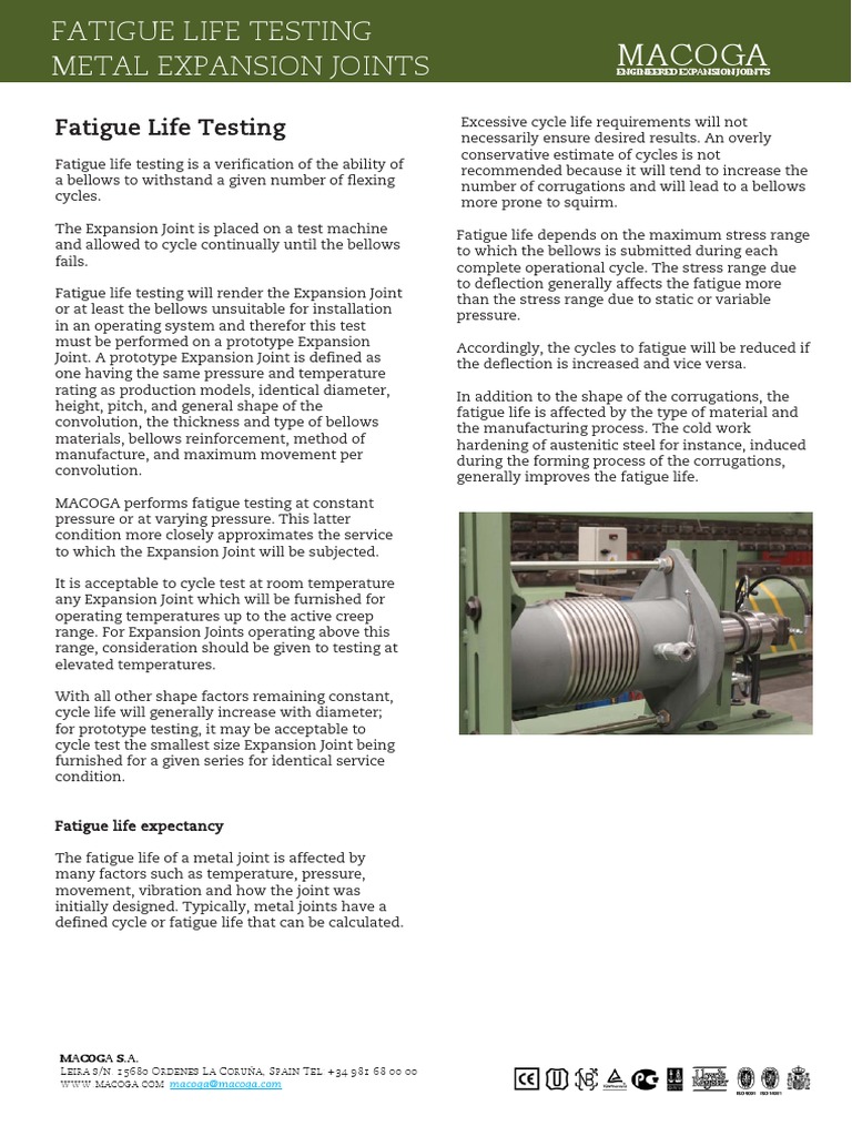 Fatigue Life Testing of Macoga Bellows | PDF | Fatigue (Material ...