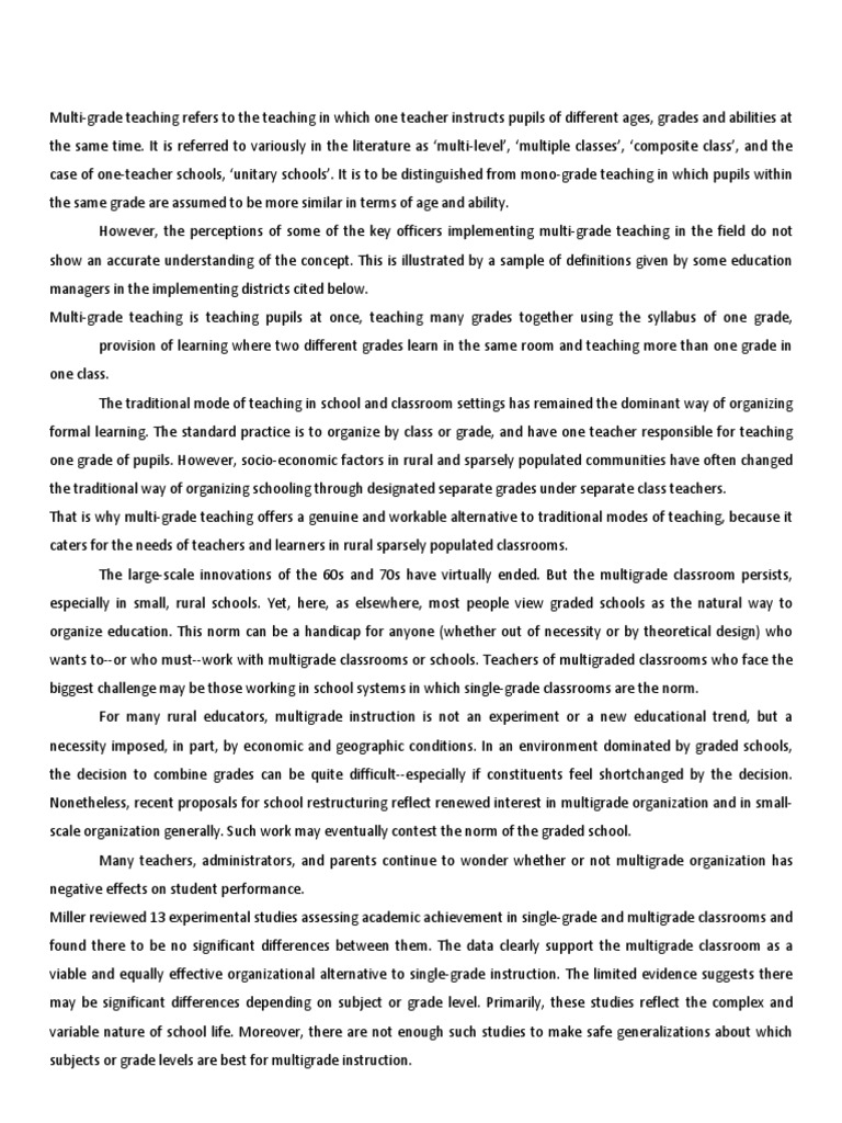 Multi Grade | PDF | Teachers | Classroom