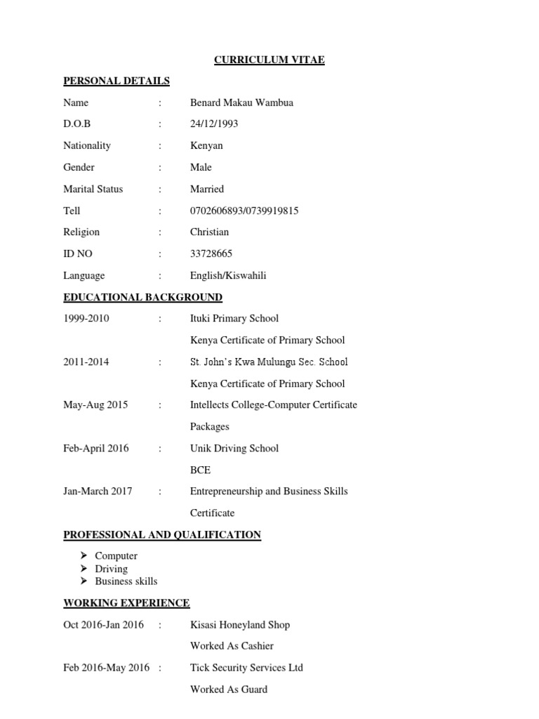 Curriculum Vitae Personal Details | PDF