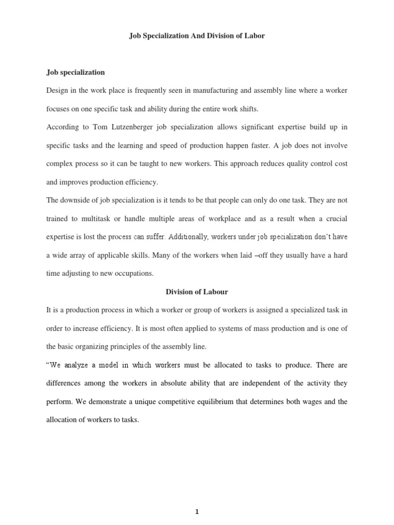 Job Specialization and the Division of Labor Explained | PDF | Division ...