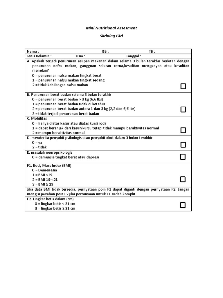Mini Nutritional Assesment Skrining Gizi | PDF