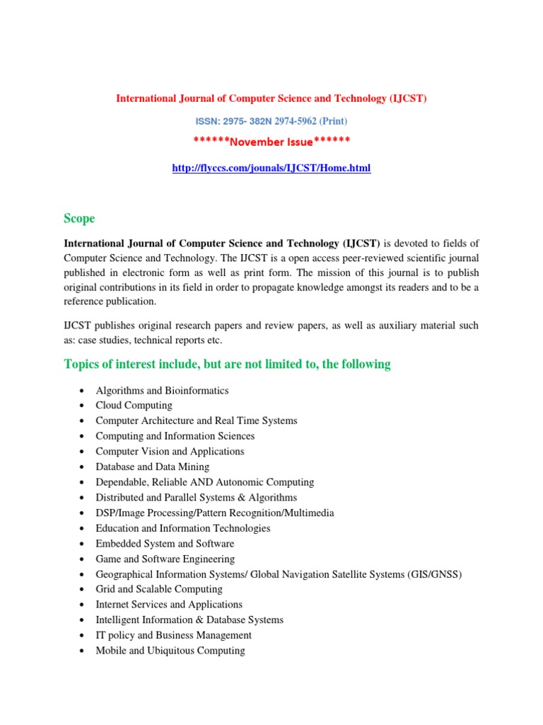 IJCST November 2019 Submission Guidelines | PDF | Computer Science ...