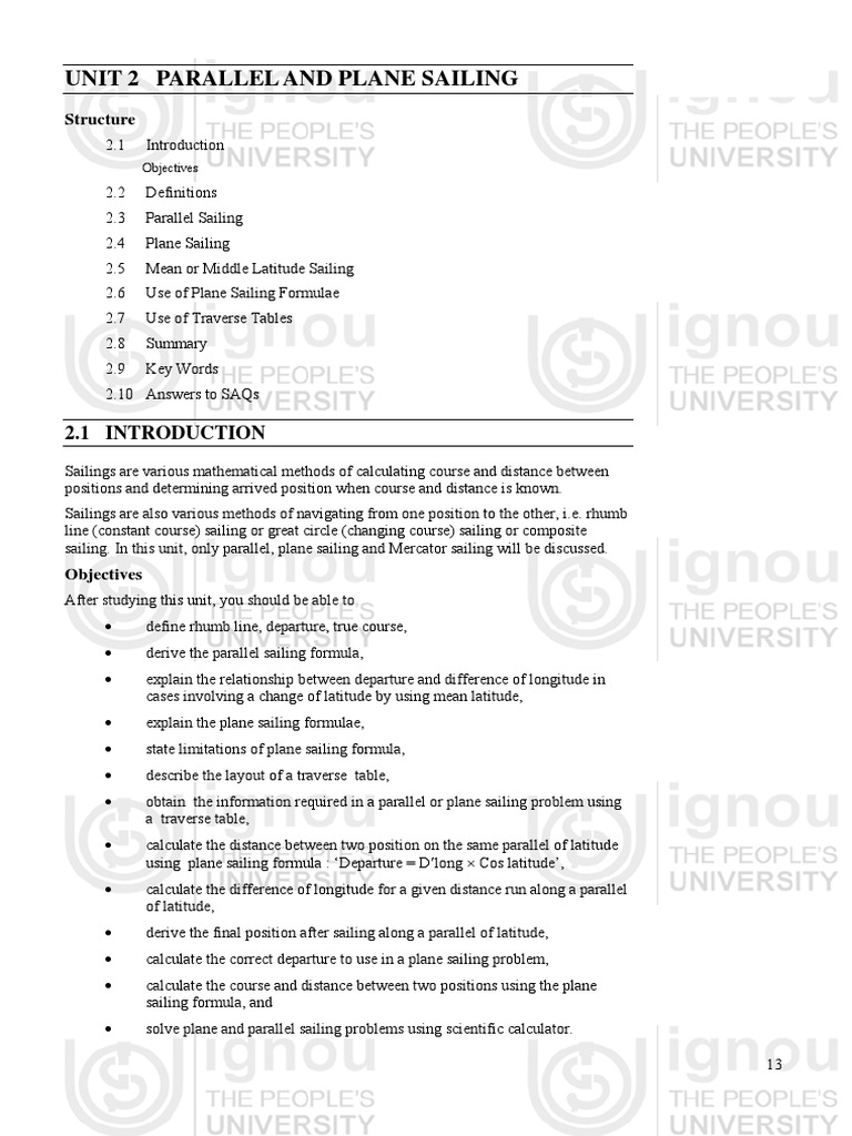 Unit 2 Parallel and Plane Sailing: Structure | PDF | Latitude | Geomatics