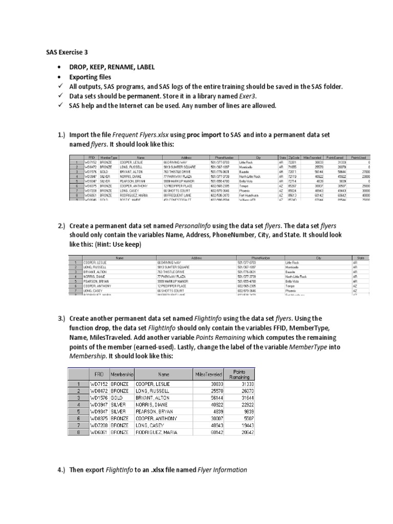SAS Exercise 3 Drop, Keep, Rename, Label Exporting Files: Membership ...