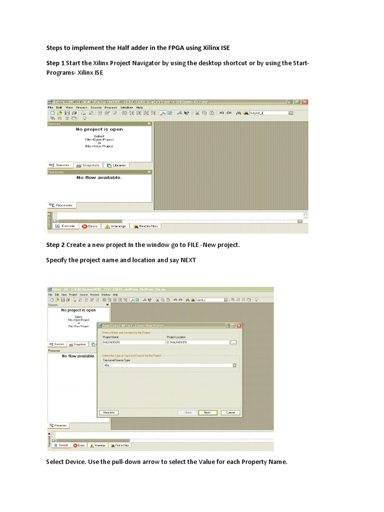Steps To Implement The Half Adder In The Fpga Using Xilinx Ise Pdf Vhdl Field Programmable