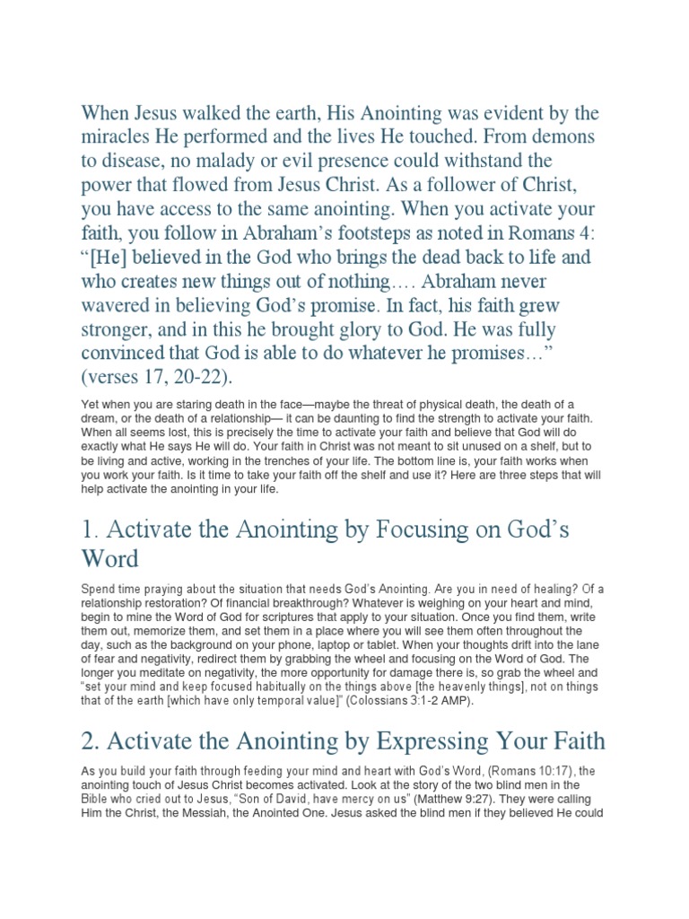 3 Ways To Activate The Anointing | PDF | Gospel Of Matthew | Faith