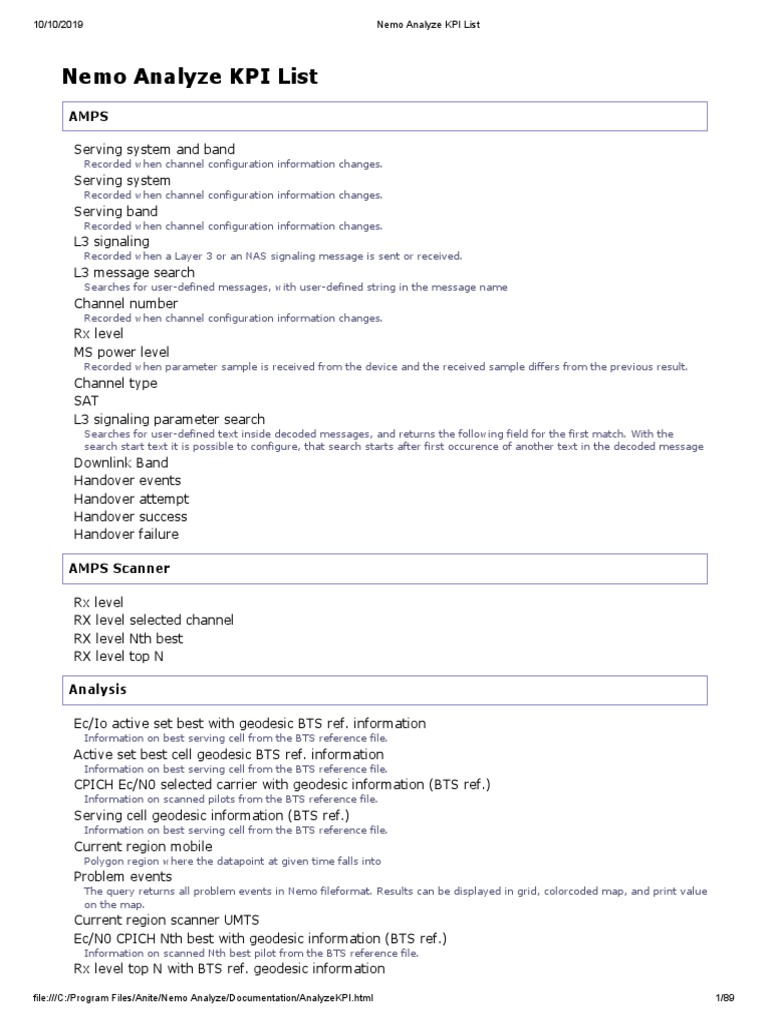 Nemo Analyze KPI List | PDF | Transmission Control Protocol | Gsm