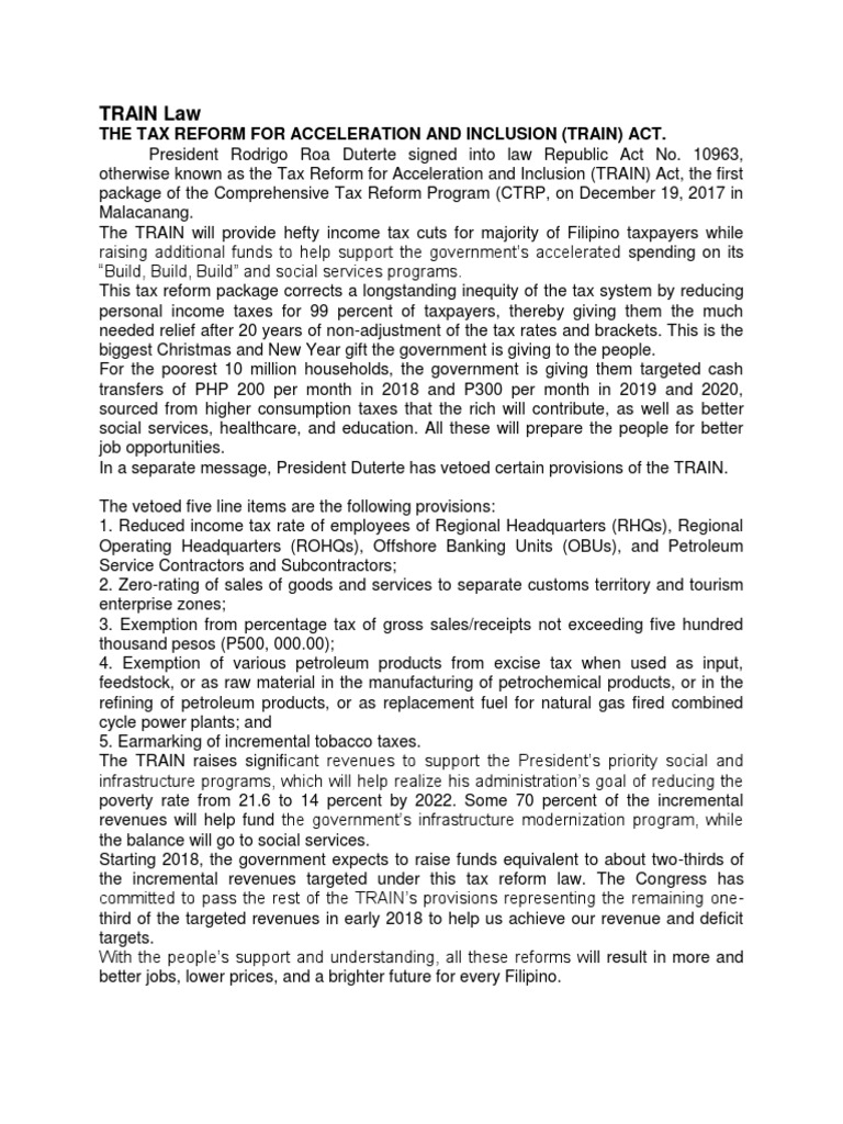 Train Law: The Tax Reform For Acceleration and Inclusion (Train) Act ...