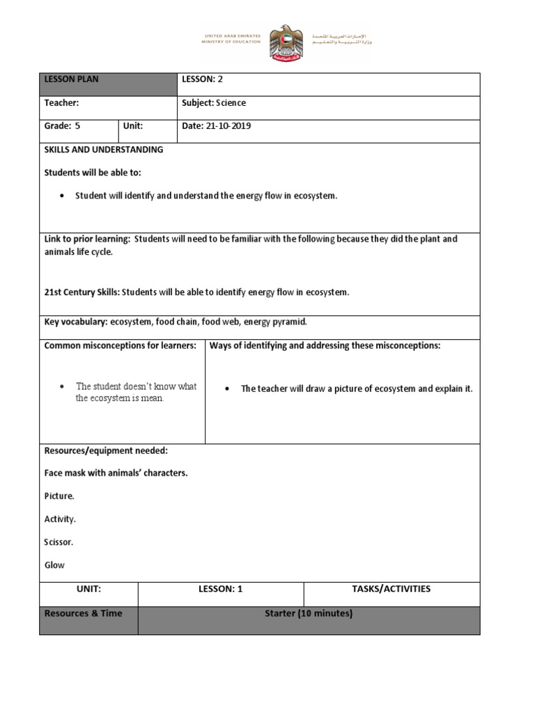 5th Grade Ecosystem Energy Flow Lesson | PDF | Ecosystem | Lesson Plan