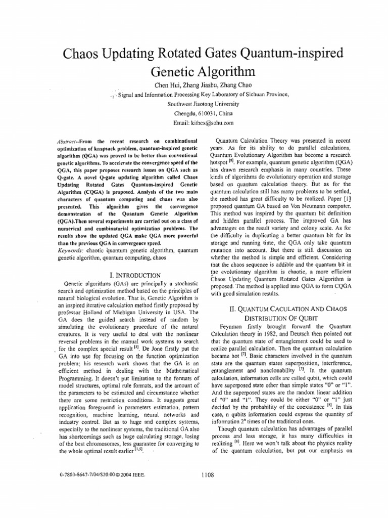 Chaos Updating Rotated Gates Quantum-Inspired Genetic Algorithm | PDF ...