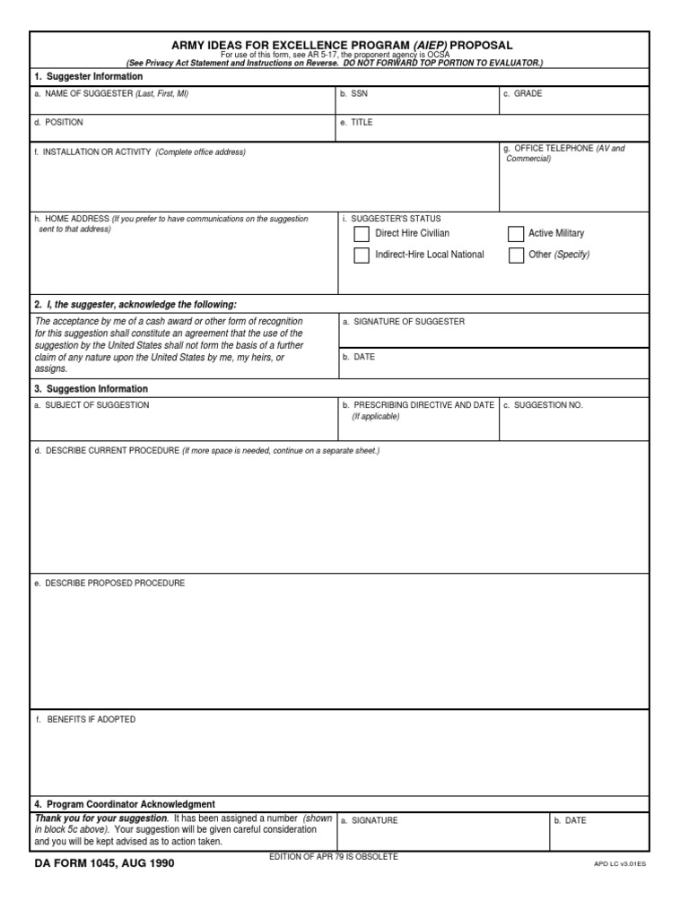 Army Ideas For Excellence Program (Aiep) Proposal: 1. Suggester ...