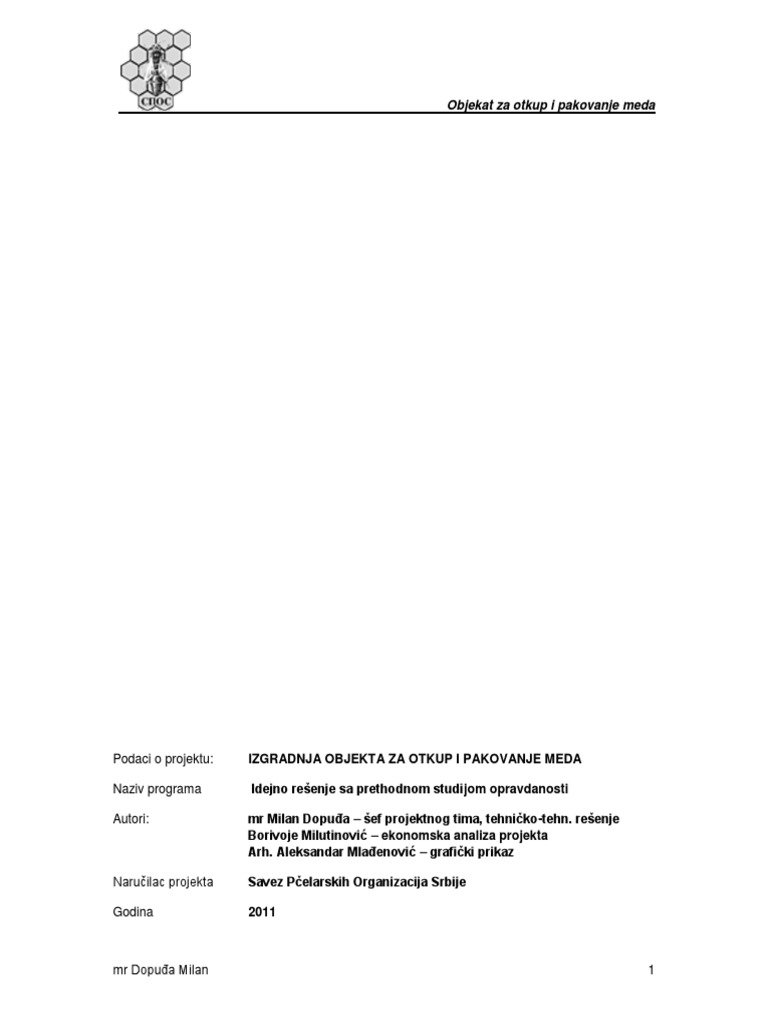 PROJEKAT Pogon Za Otkup I Pakovanje Meda | PDF