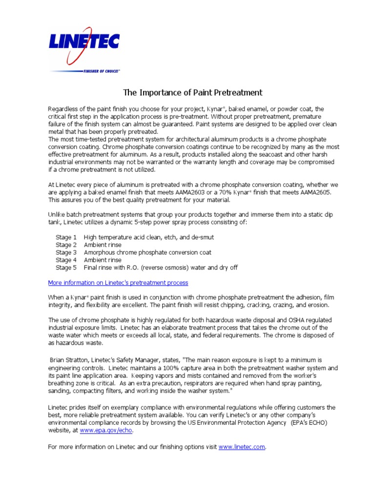 The Importance of Paint Pretreatment: More Information On Linetec's ...