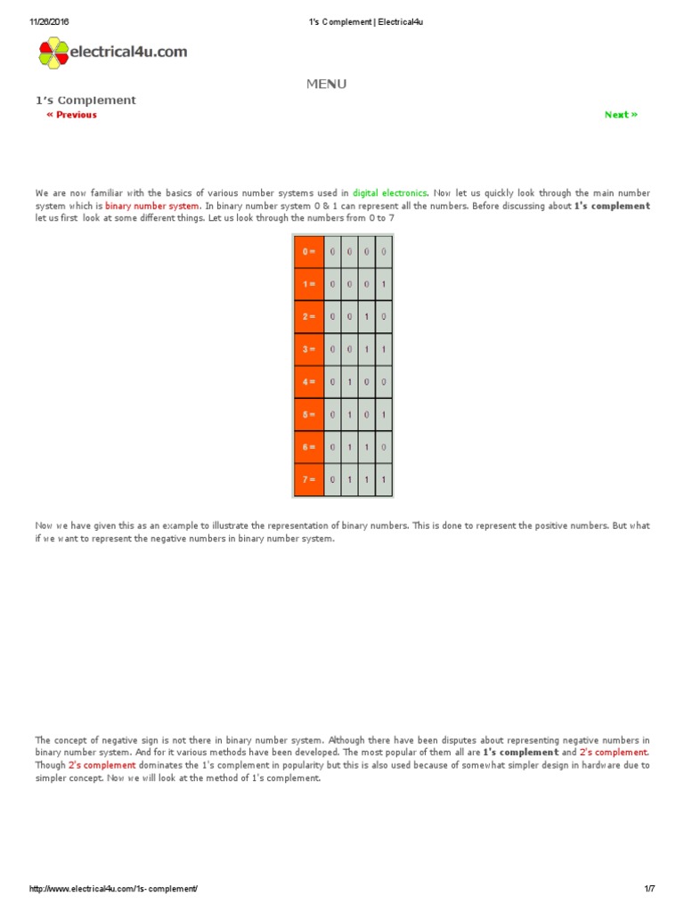 1 S Complement - Electrical4u | PDF | Logic Gate | Binary Coded Decimal