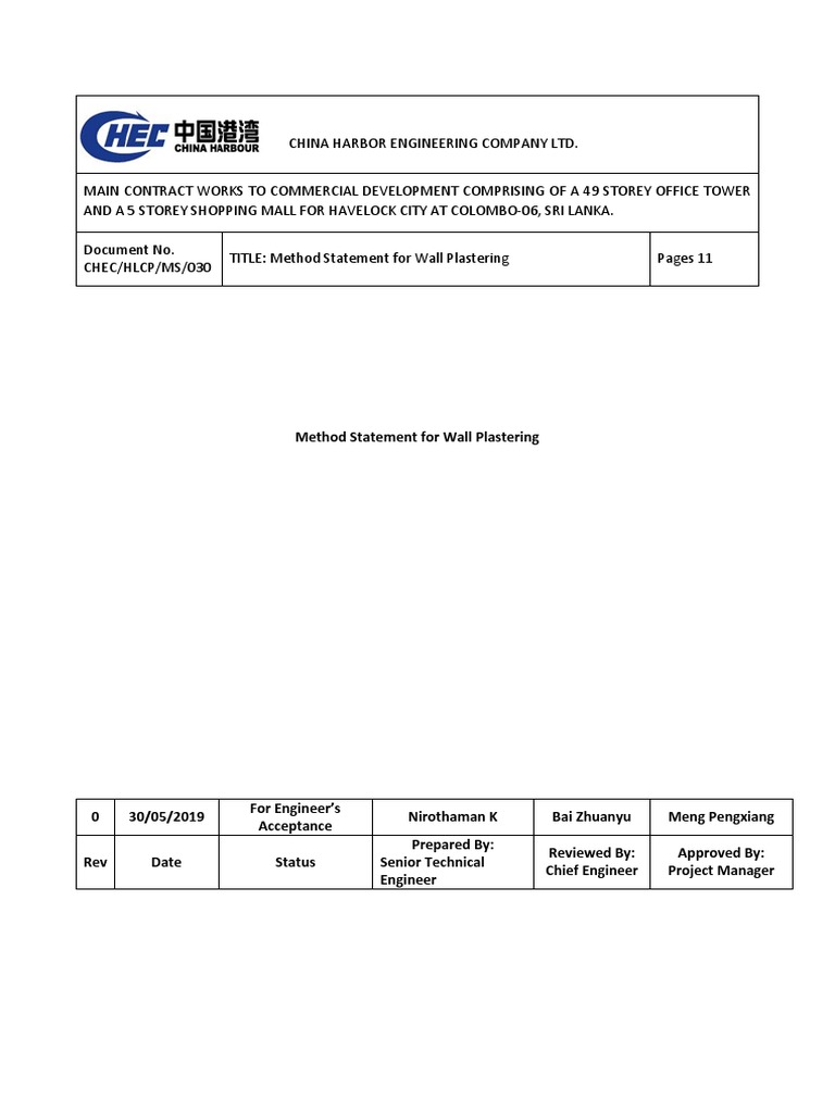 Method Statement | PDF | Plaster | Masonry