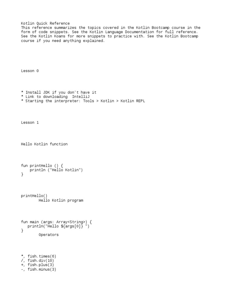 Kotlin Quick Reference Sheet | PDF | Programming Paradigms | Computer ... Kotlin Quick Reference Sheet | PDF | Programming Paradigms | Computer ...