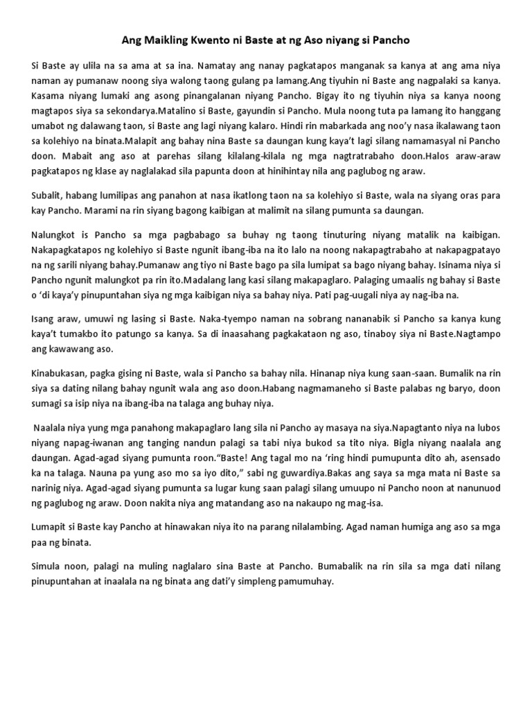 Ang Maikling Kwento Ni Baste at NG Aso Niyang Si Pancho | PDF