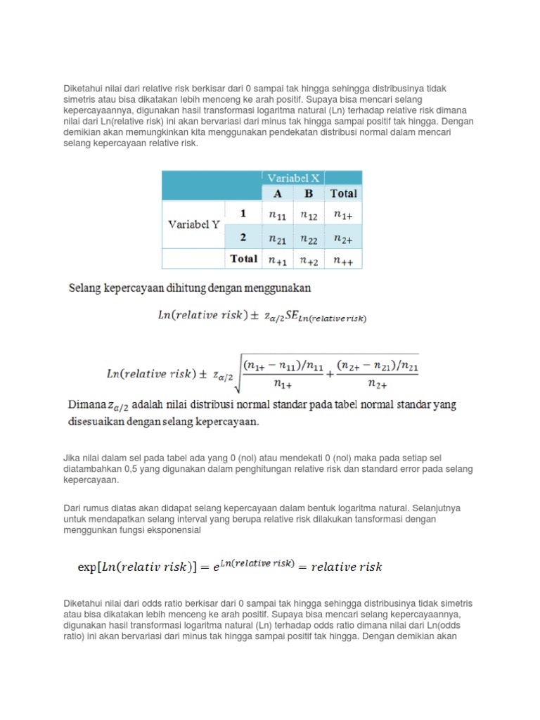 Menghitung Selang Kepercayaan Relative Risk dan Odds Ratio | PDF