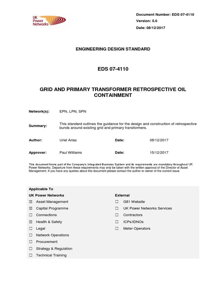 EDS 07-4110 Grid and Primary Transformer Retrospective Oil Containment ...