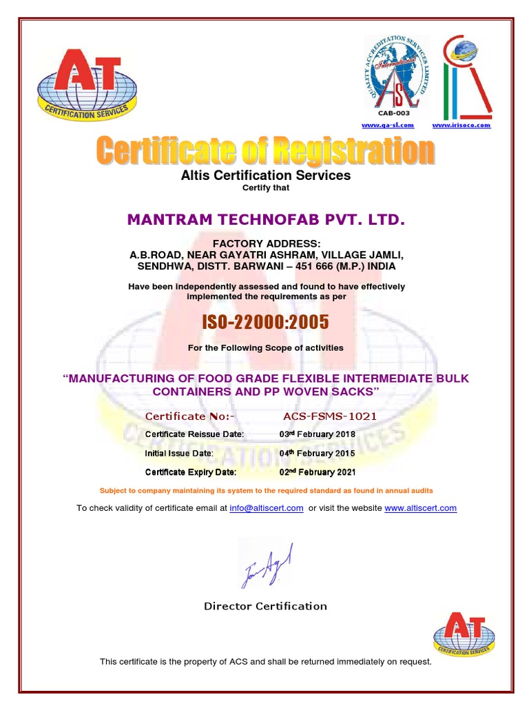 Mantram Technofab Pvt. LTD.: Altis Certification Services | PDF