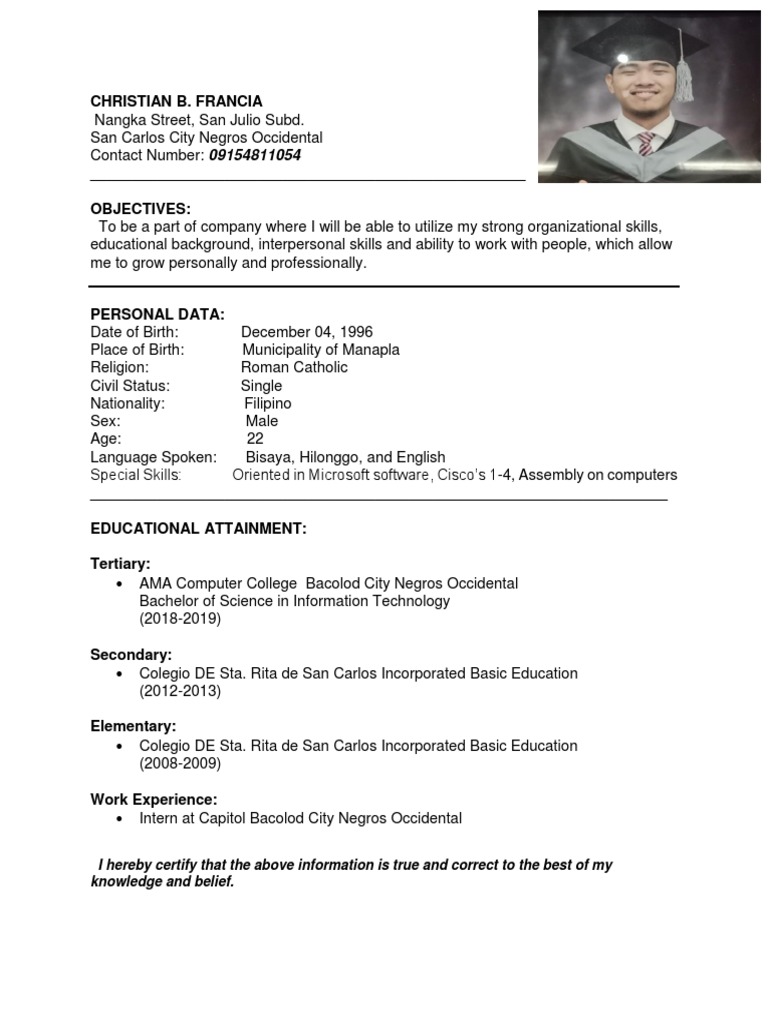 I Hereby Certify That The Above Information Is True and Correct To The ...