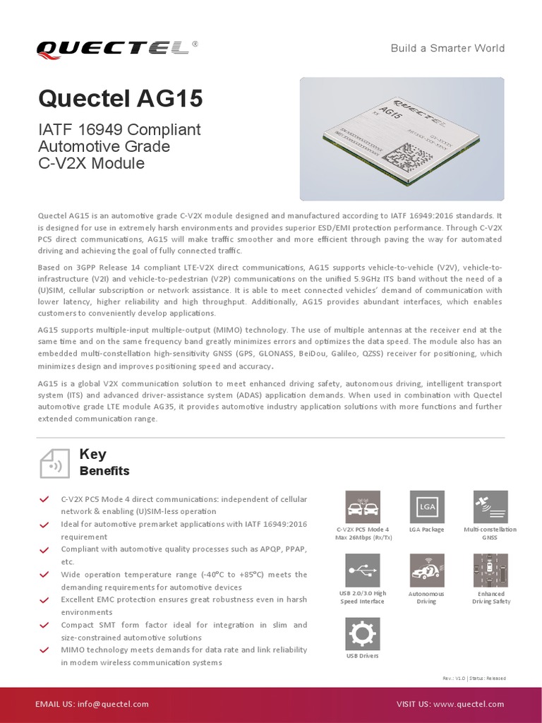 Quectel AG15 C-V2X Specification V1.0 | PDF | Radio | Computing