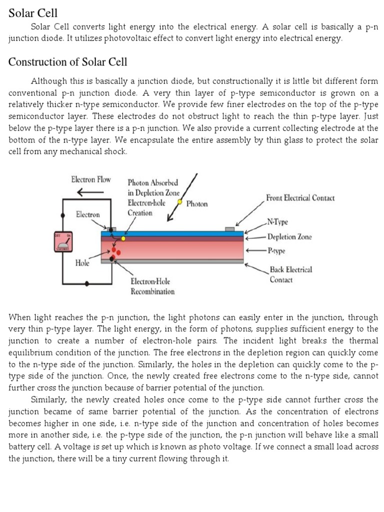 Construction of Solar Cell | PDF | P–N Junction | Solar Cell