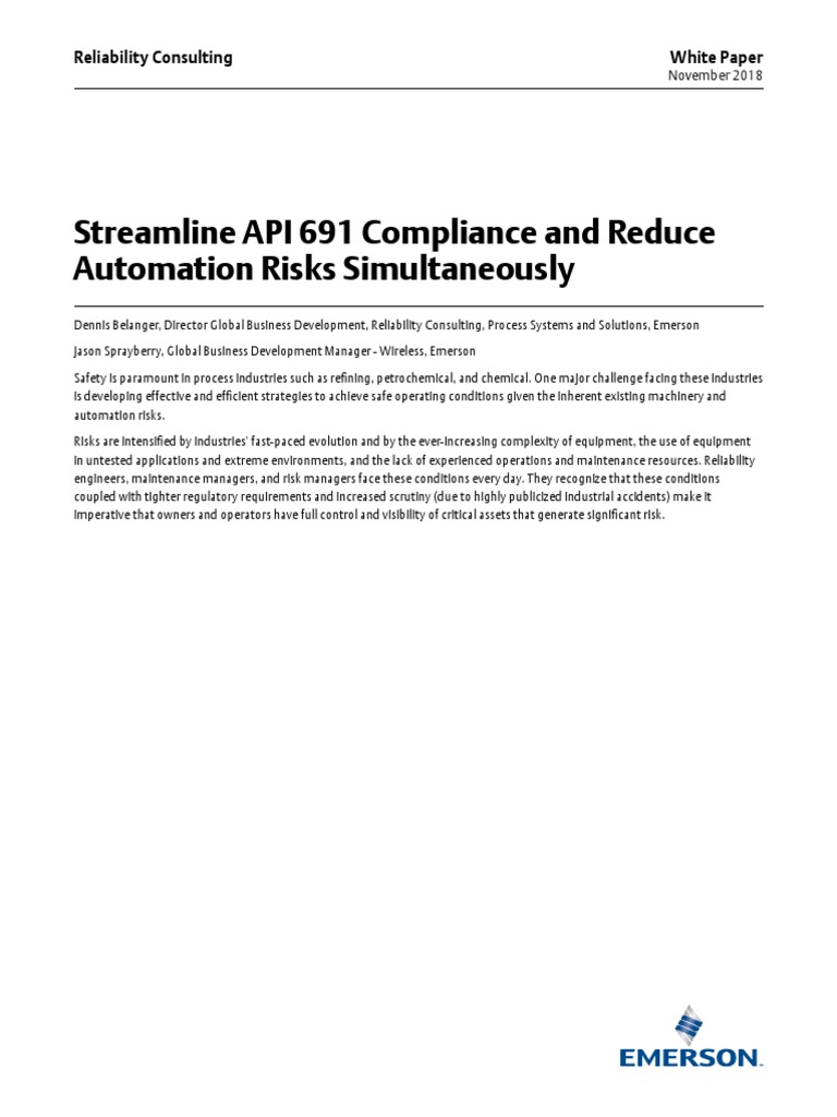 White Paper Streamline API 691 Compliance Reduce Automation Risks ... White Paper Streamline API 691 Compliance Reduce Automation Risks ...