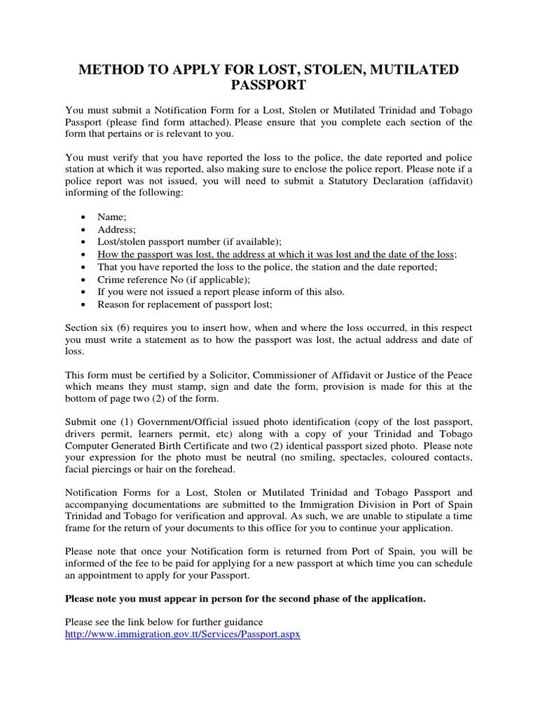 Method To Apply For Lost, Stolen, Mutilated Passport | PDF | Passport ...