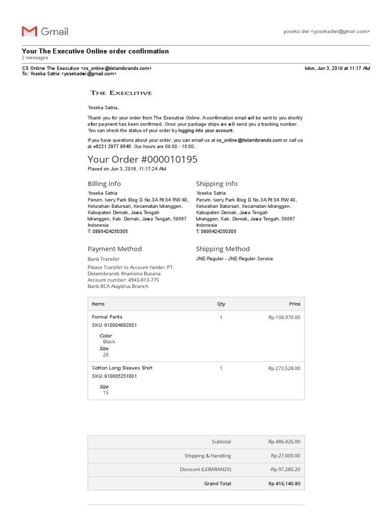 Gmail - Your The Executive Online Order Confirmation | PDF | Computer Mediated Communication ...