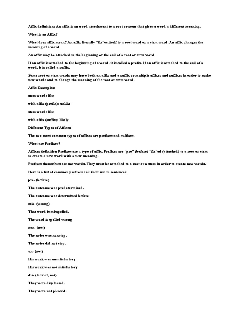 Affix Definition | PDF | Word | Language Families