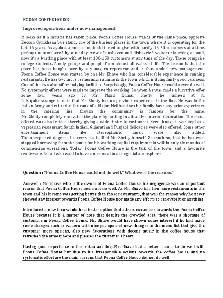 Poona Coffee House - Case Study | PDF | Restaurants | Menu