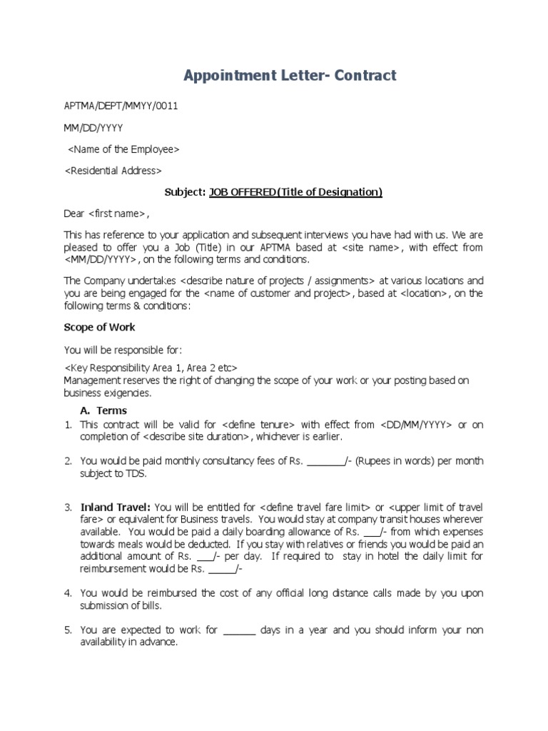 Appointment Letter - Contract | PDF | Employment | Justice