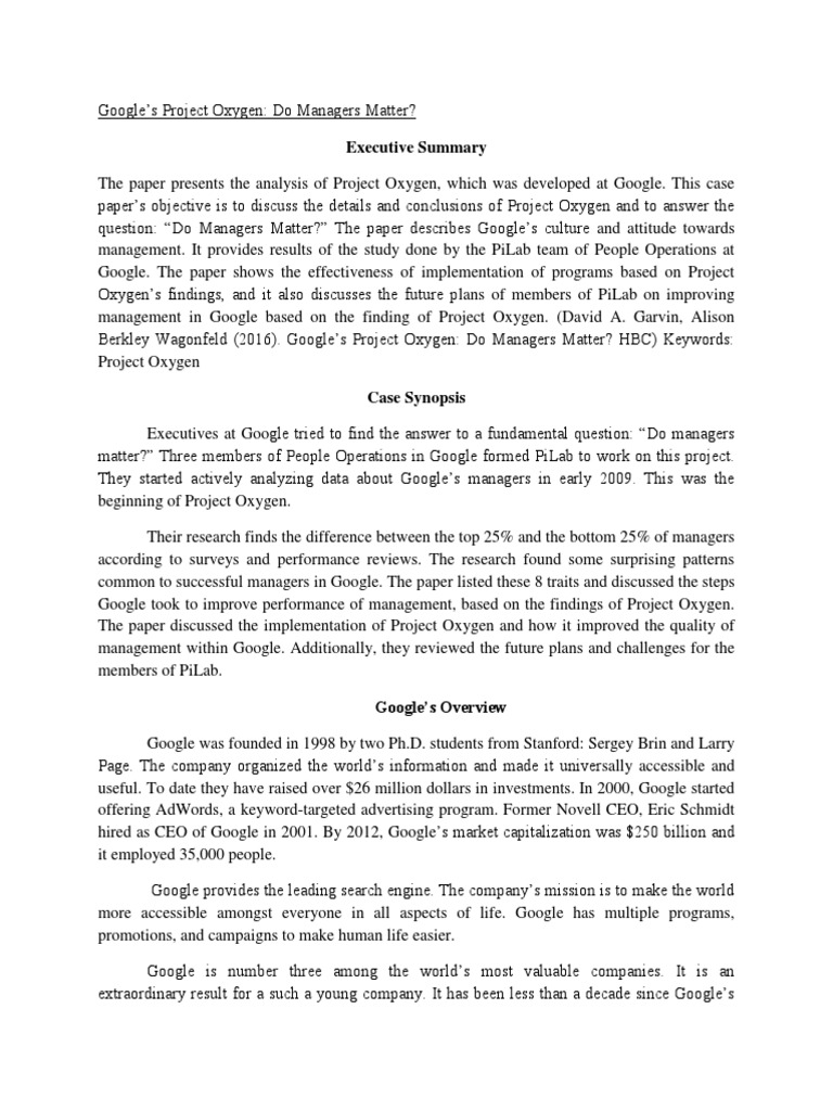 Google S Project Oxygen Do Managers Matt | PDF | Decision Making ...