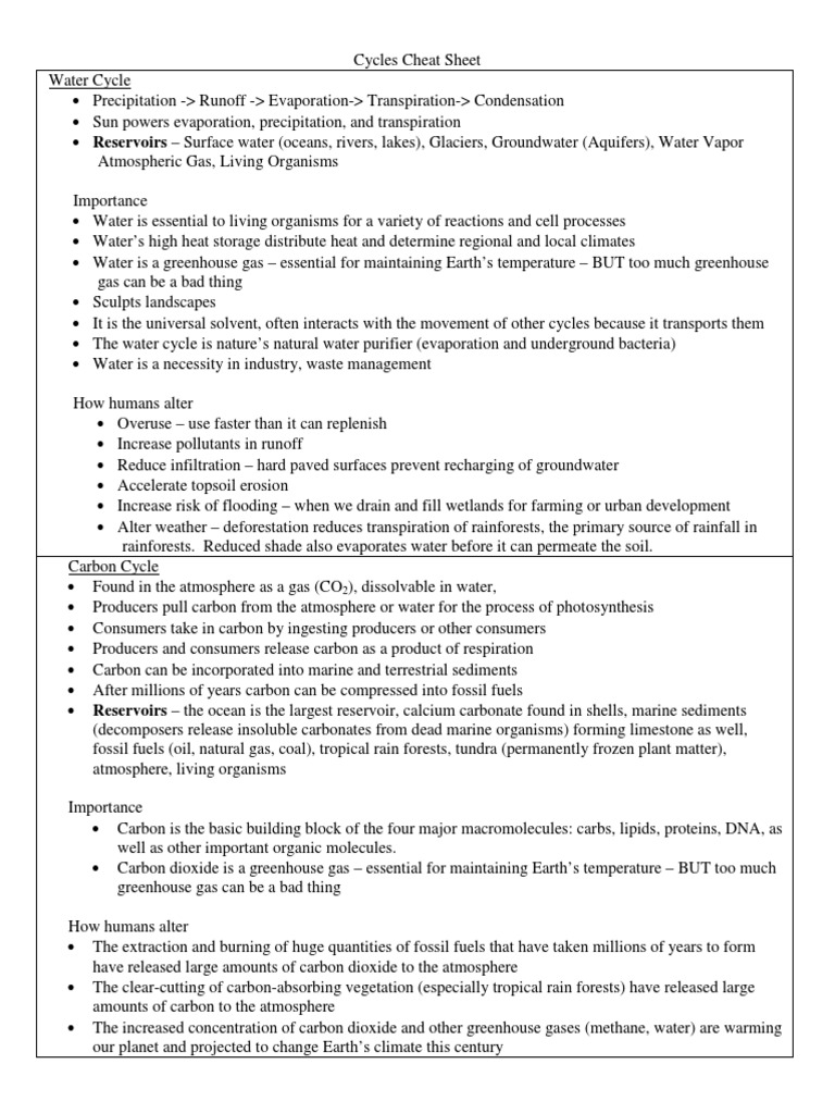 Biogeochemical Cycles Cheat Sheet | PDF | Nitrogen | Soil
