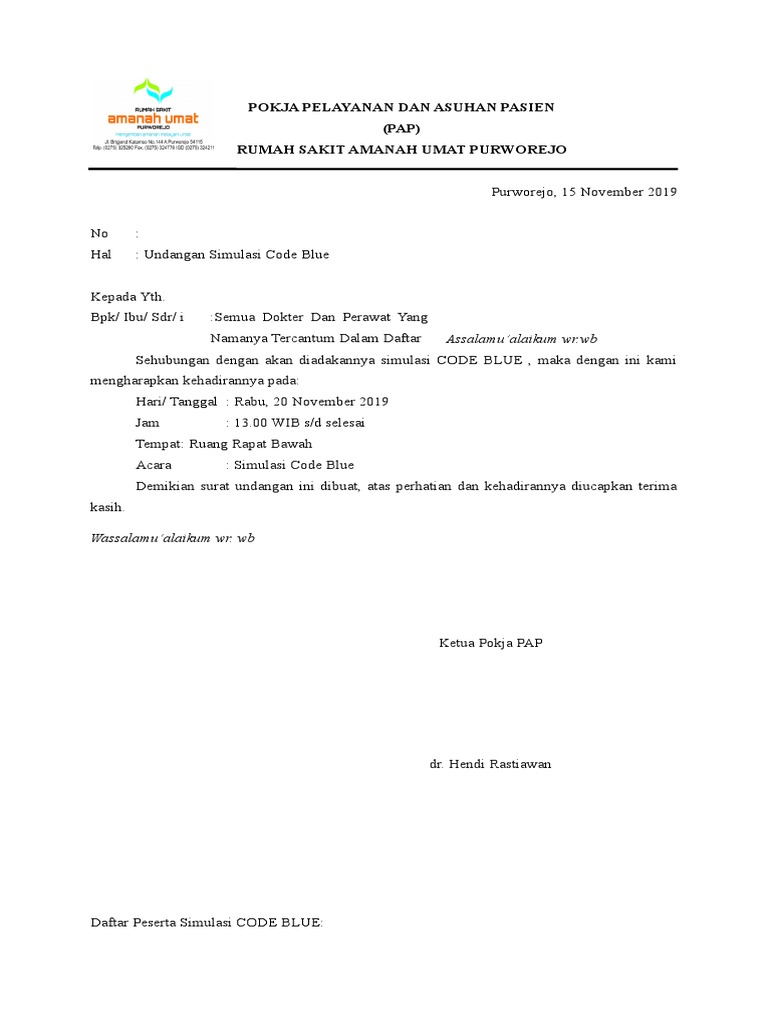 Undangan Simulasi Code Blue | PDF