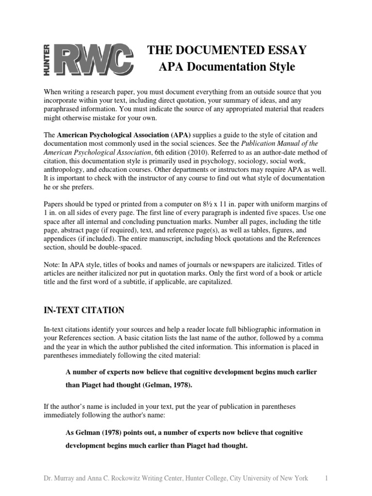 The Documented Essay APA Documentation Style | PDF | Digital Object ...