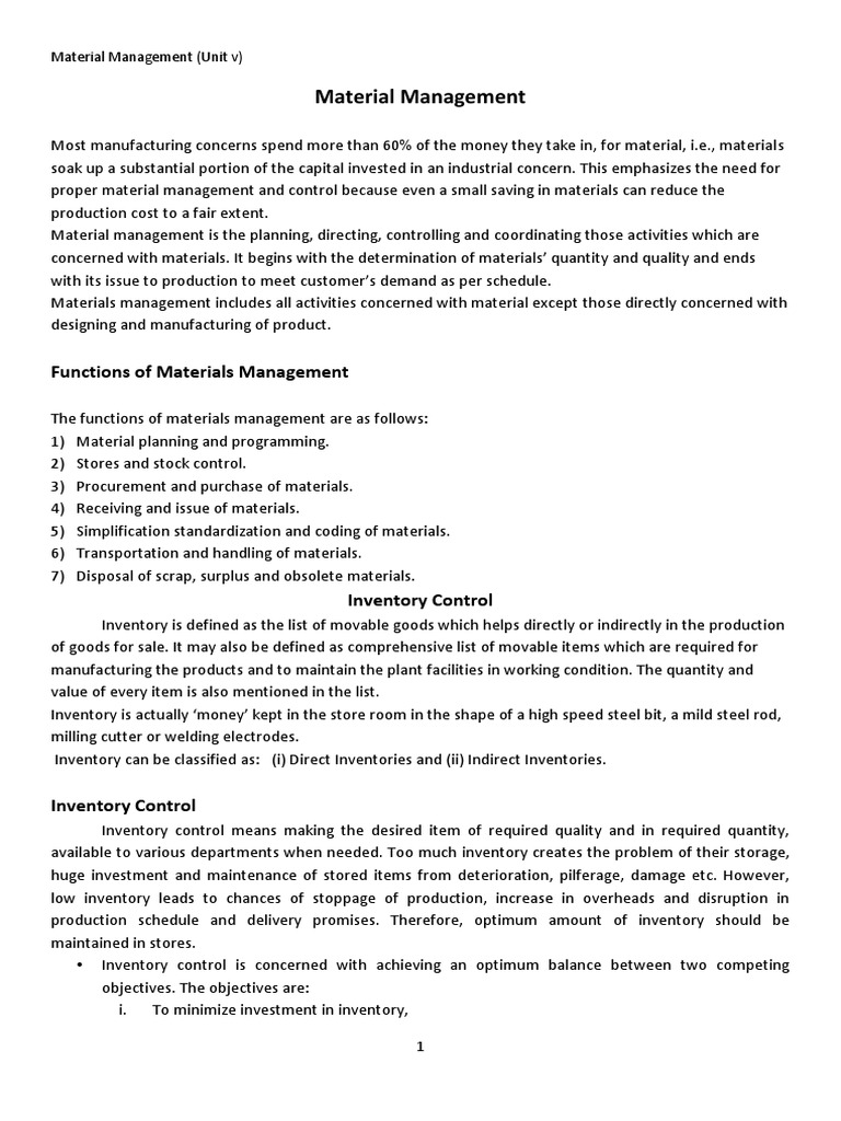 Material Management: Functions of Materials Management | PDF ...