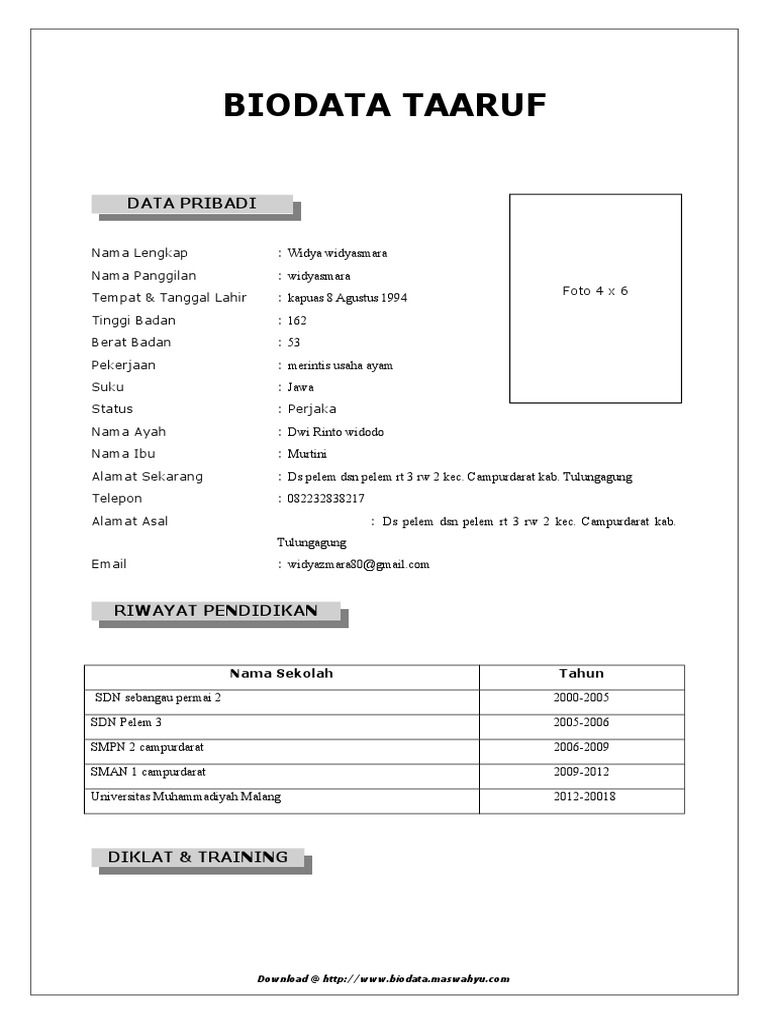 Format Biodata Taaruf | PDF