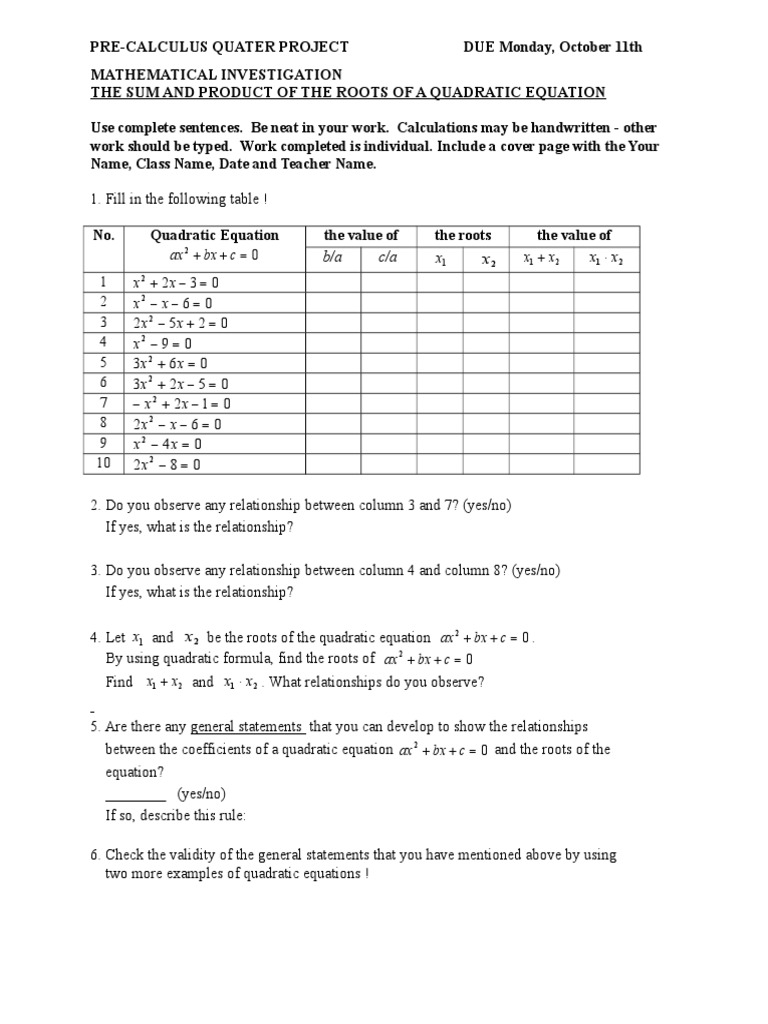 Investigation On Quadratic Equations | PDF | Quadratic Equation ...