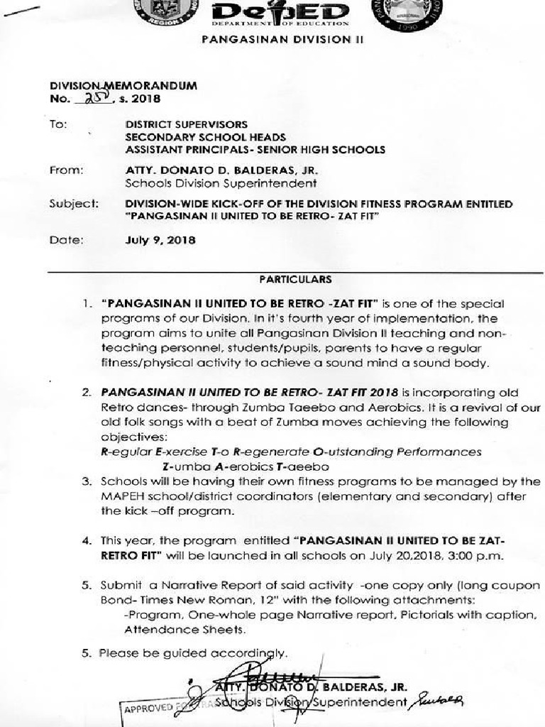 Deped Memo For Zumba | PDF