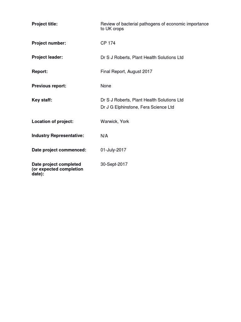 Review of Bacterial Pathogens of Economic Importance To UK Crops | PDF ...