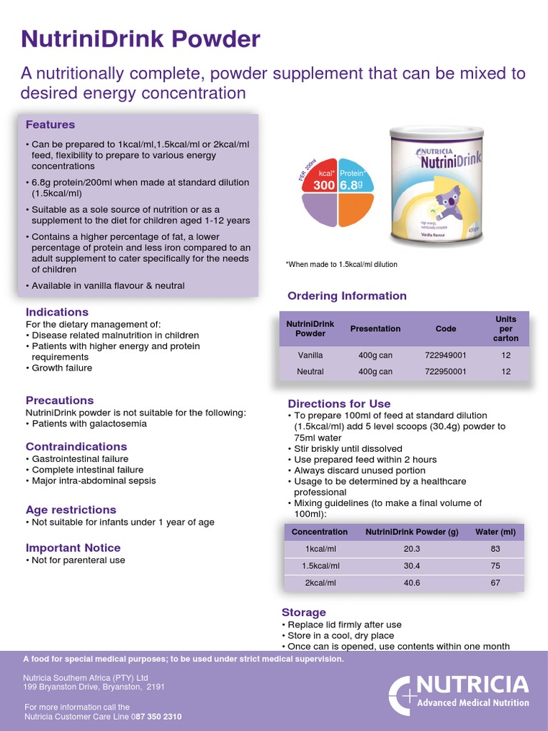 NutriniDrink Powder - Fact Sheet SA | PDF | Magnesium | Vitamin