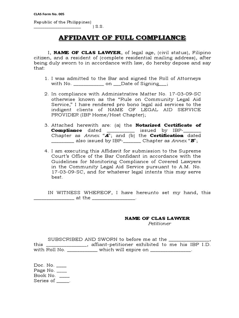 Compliance Affidavit for Legal Aid Services | PDF