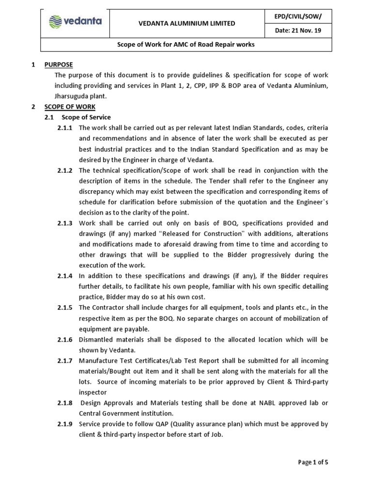 Scope of Work Road Revamping Jharsuguda | PDF | Specification ...