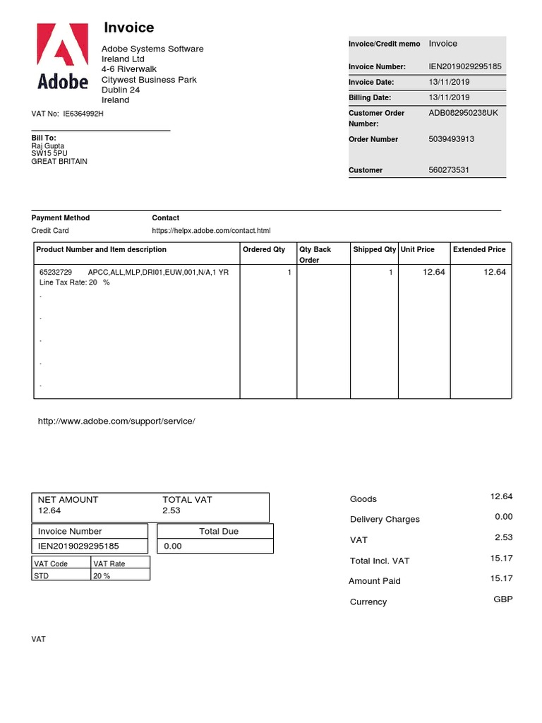 Invoice: VAT No: IE6364992H | PDF | Invoice | Value Added Tax
