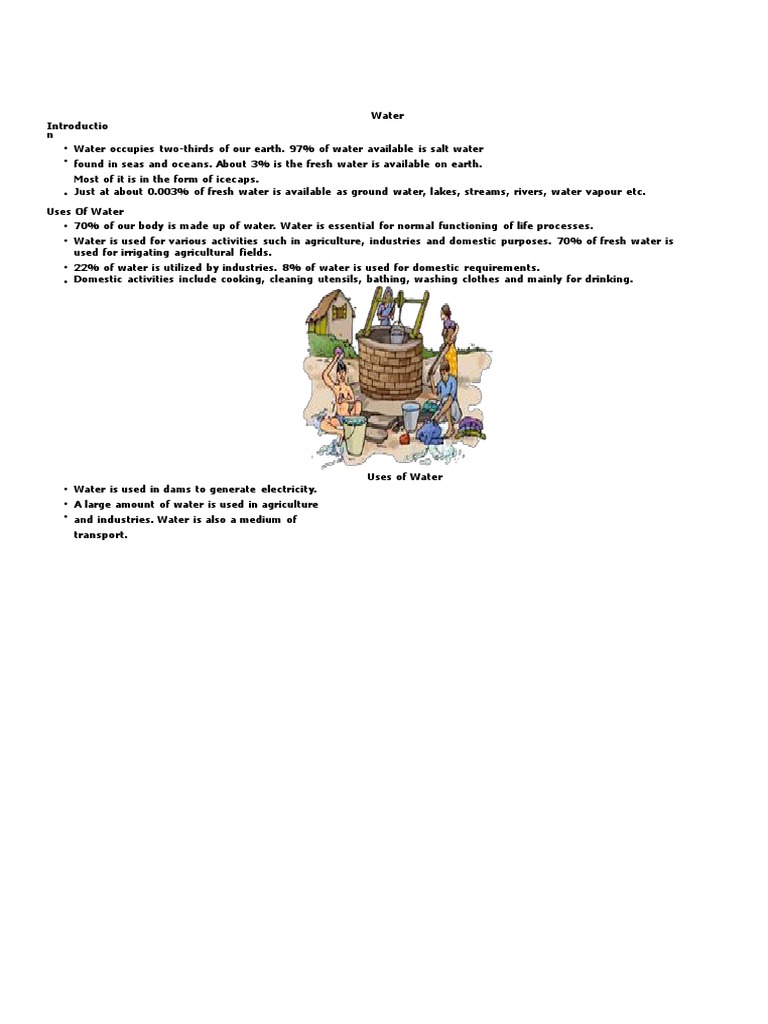 Uses and Sources of Water for Class 6 | PDF | Water Cycle | Water